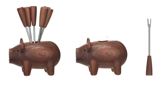 Wooden Pig with Appetizer Forks – Hartz Honey Hole